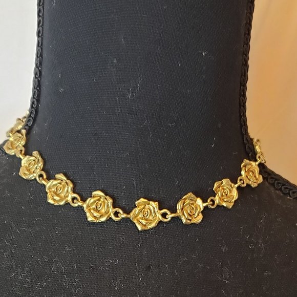 Express | Jewelry | Express Vintage Rose Choker Gold Tone Necklace ...